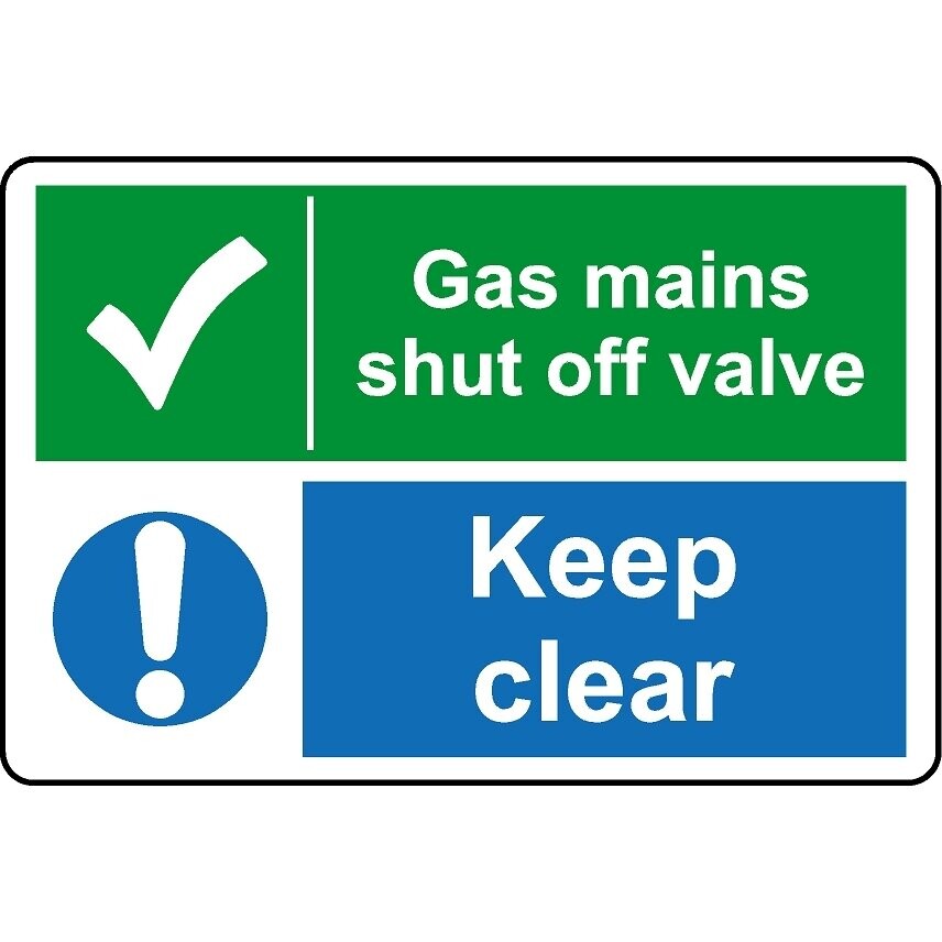 Gas mains shut off valve keep clear safety sign - 3mm Aluminium sign ...