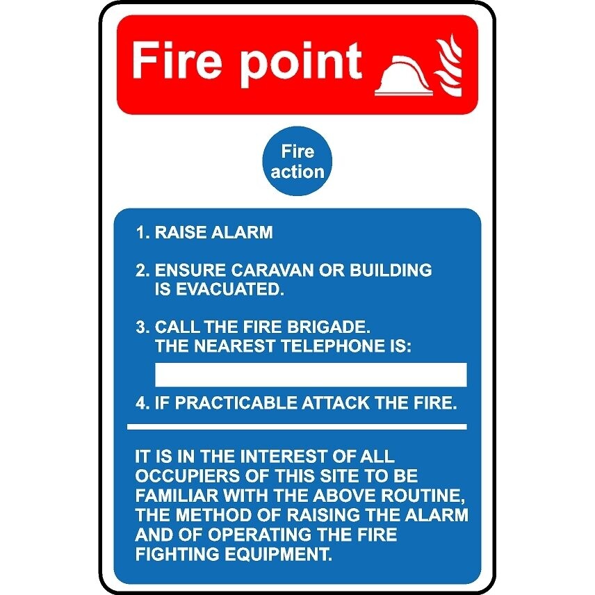 Fire point fire action instructions safety sign - 1mm Plastic sign ...