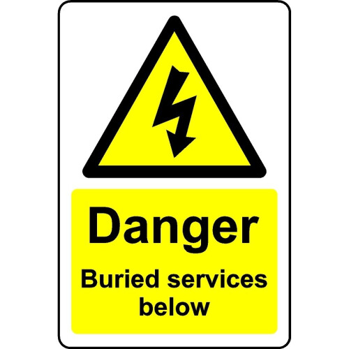 Danger buried services below safety sign - 3mm Aluminium sign - 400mm x ...