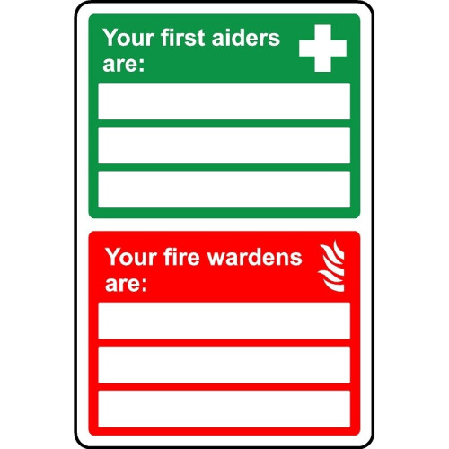 You first aiders are blank You fire wardens are blank safety sign - 3mm ...