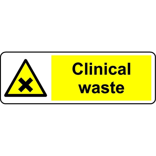 Clinical waste safety sign (L) - 3mm Aluminium sign - 300m x 100mm on OnBuy