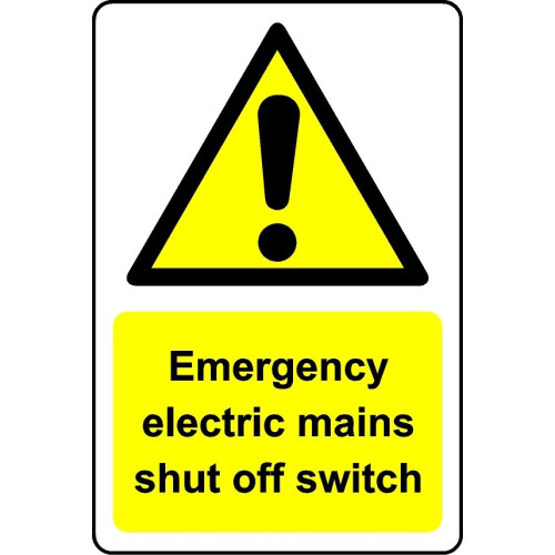 Emergency electric mains shut off switch safety sign - 3mm Aluminium ...