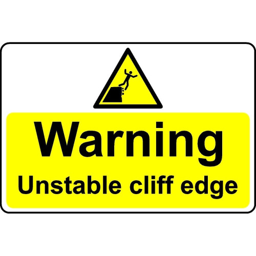 Warning unstable cliff edge safety sign - 3mm Aluminium sign - 600mm x ...