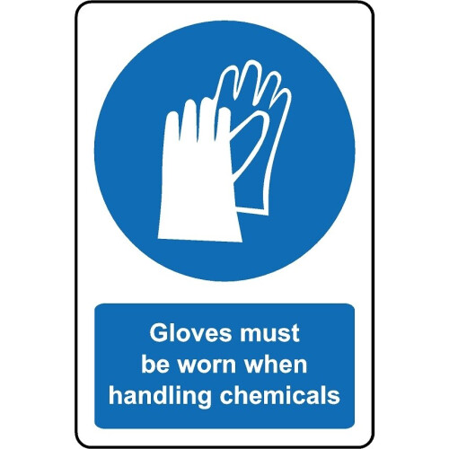 Gloves must be worn when handling chemicals safety sign - 3mm Aluminium ...