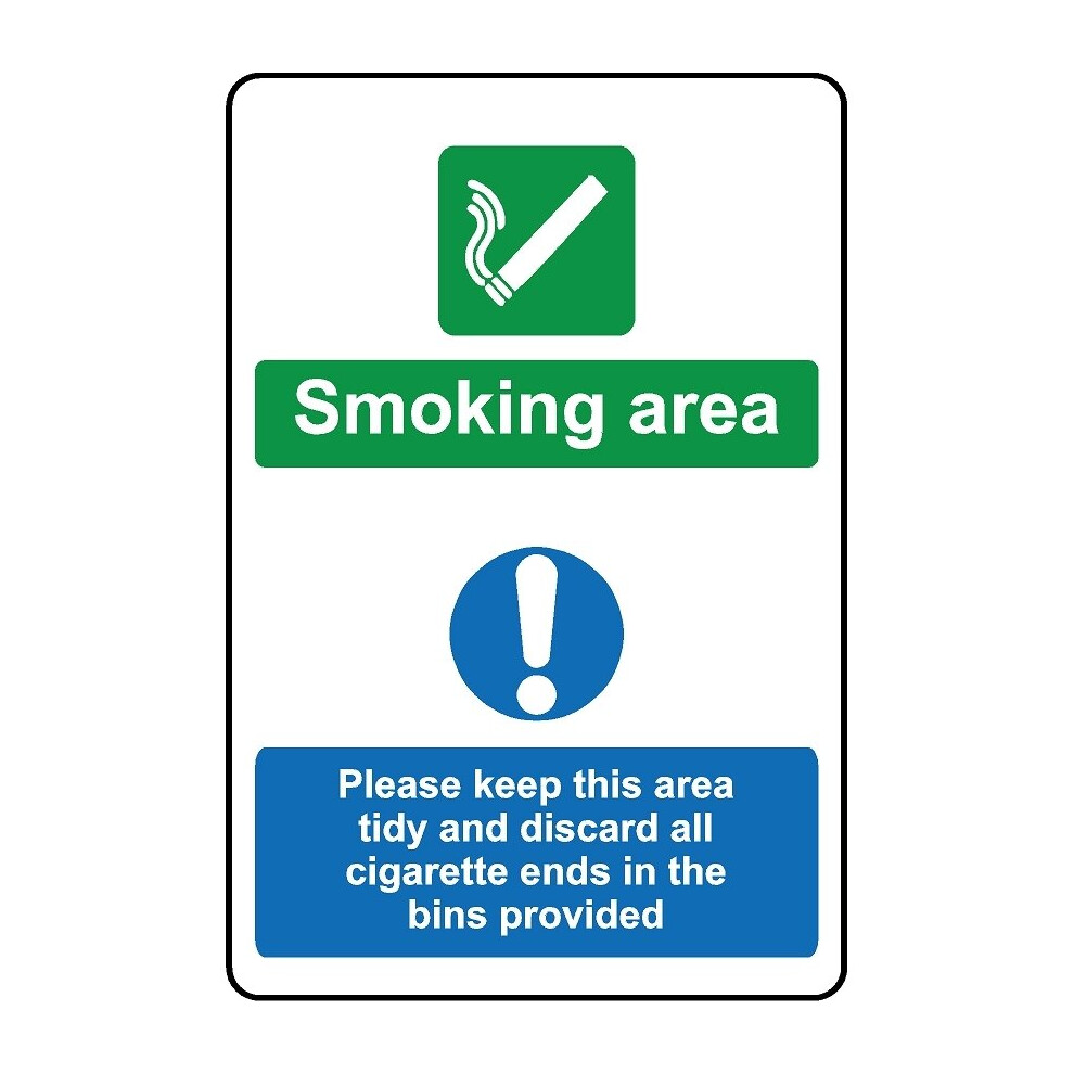 Smoking area please keep this area tidy safety sign - Self adhesive ...
