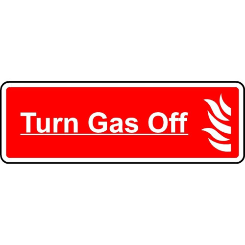 Turn gas off safety sign (L) - Self adhesive sticker - 150mm x 50mm on ...