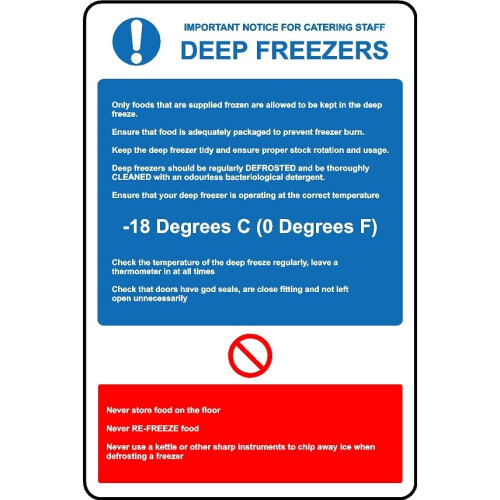 Important notice deep freezers -18 degrees safety sign - 3mm Aluminium ...
