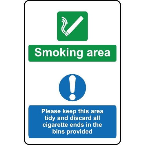 Smoking area please keep this area tidy safety sign - 3mm Aluminium ...
