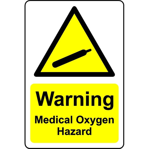 Warning medical oxygen hazard safety sign - 1mm Plastic sign - 200mm x ...