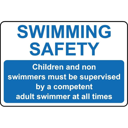 Swimming safety children must be supervised by an adult safety sign ...