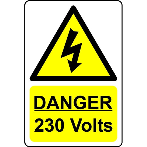 Danger 230 volts electricity safety sign - 3mm Aluminium sign - 400mm x ...