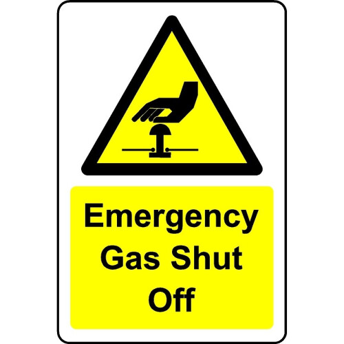 Emergency gas shut off safety sign - 1mm Plastic sign - 200mm x 150mm ...