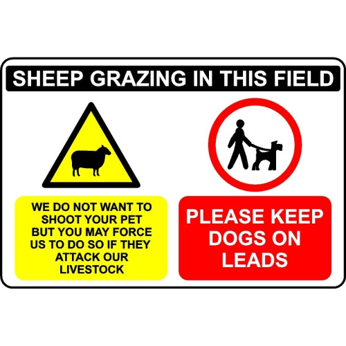 Sheep grazing in this field please keep dogs on lead safety sign - 3mm ...