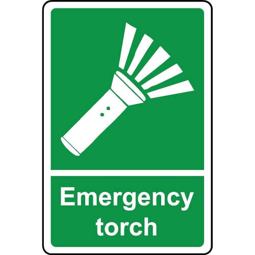 Emergency torch safety sign - Self adhesive sticker - 100mm x 150mm on ...