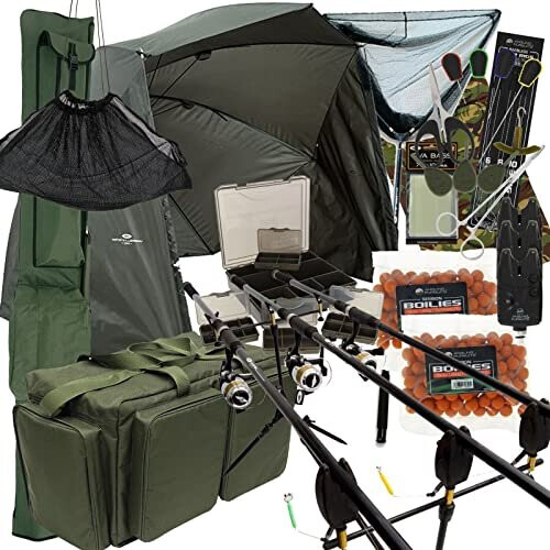 Carp Fishing Setup 3pc 12ft 2/3 Rods & Reels Bite Alarms Net Pod ...