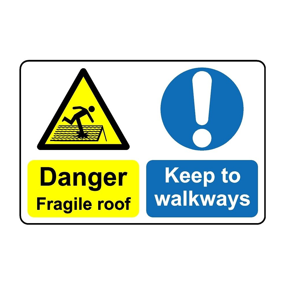 Danger fragile roof keep to walkways safety sign - 3mm Aluminium sign ...