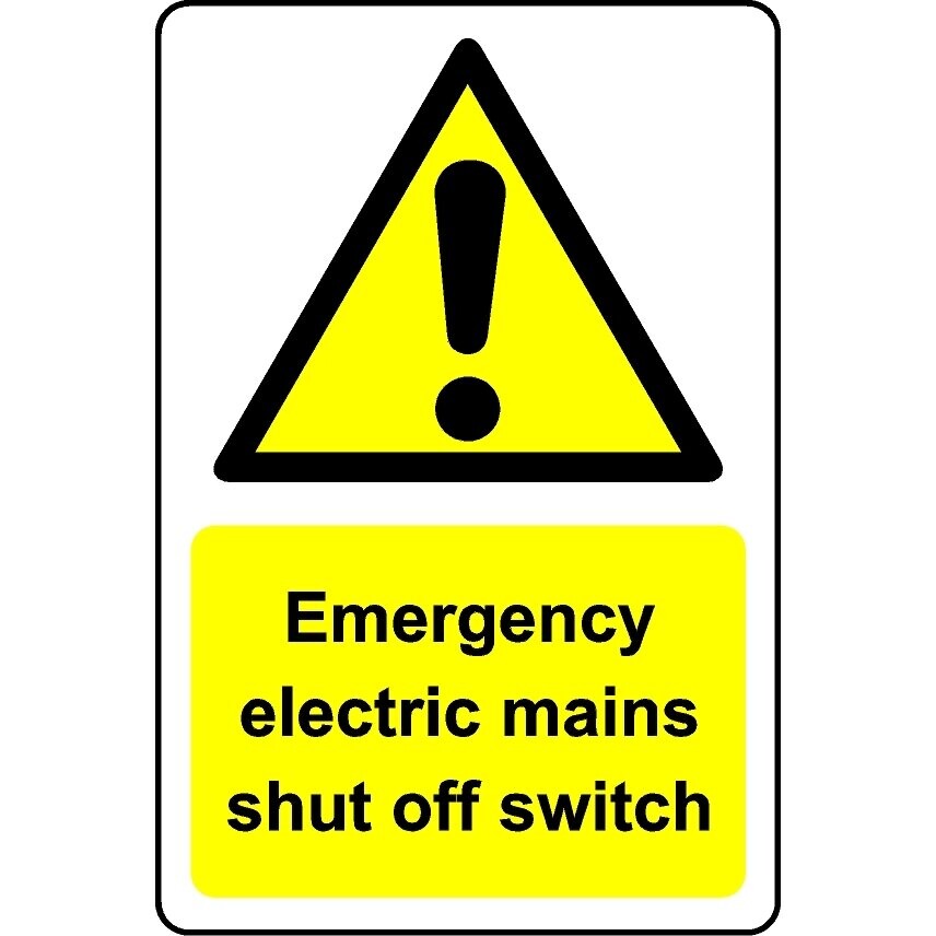 Emergency electric mains shut off switch safety sign - 1mm Plastic sign ...