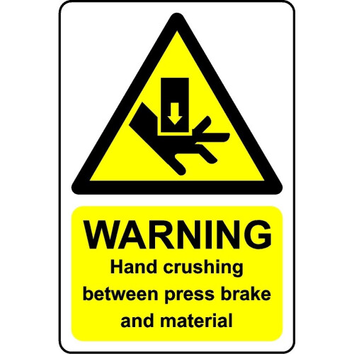 Warning hand crushing between press brake and material safety sign ...