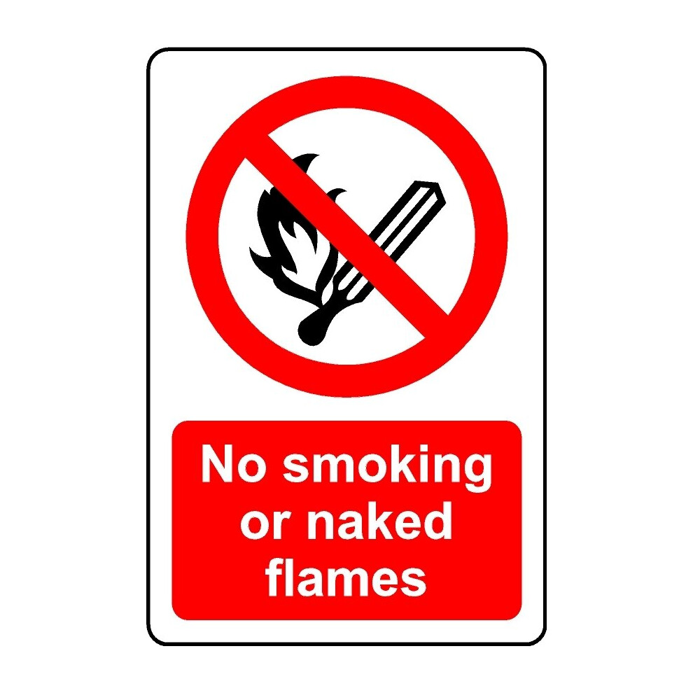 No smoking or naked flames safety sign - 3mm Aluminium sign - 400mm x ...