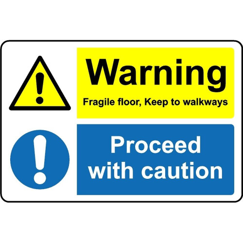 Warning fragile floor keep to walkways proceed with caution safety sign ...