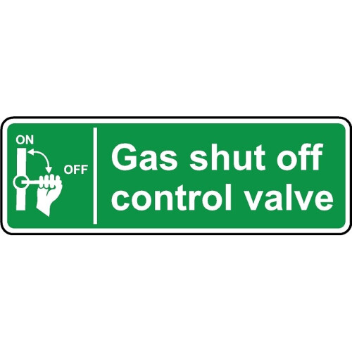 Gas shut off control valve safety sign (L) - 3mm Aluminium sign - 450mm ...
