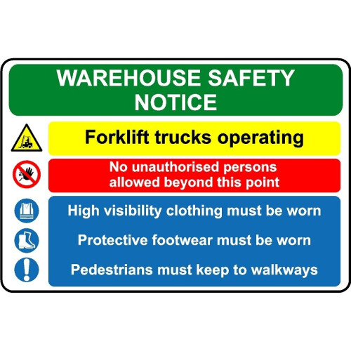 Warehouse safety notice forklift trucks operating safety sign - 3mm ...