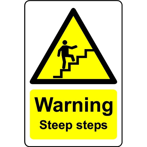 Warning steep steps safety sign - 1mm Plastic sign - 100mm x 150mm on OnBuy