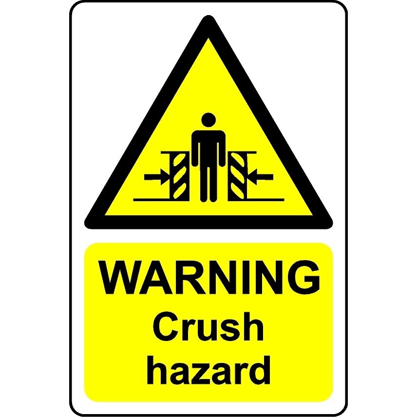 Warning crush hazard safety sign - 1mm Plastic sign - 200mm x 150mm on ...