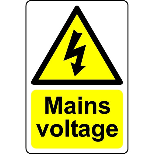 Mains voltage electricity safety sign - 3mm Aluminium sign - 400mm x ...