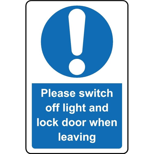 Please switch off light and lock door when leaving safety sign - 3mm ...