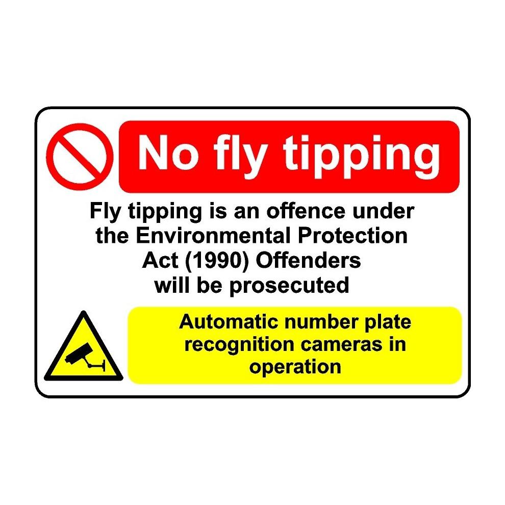 No fly tipping CCTV automatic number plate recognition safety sign ...