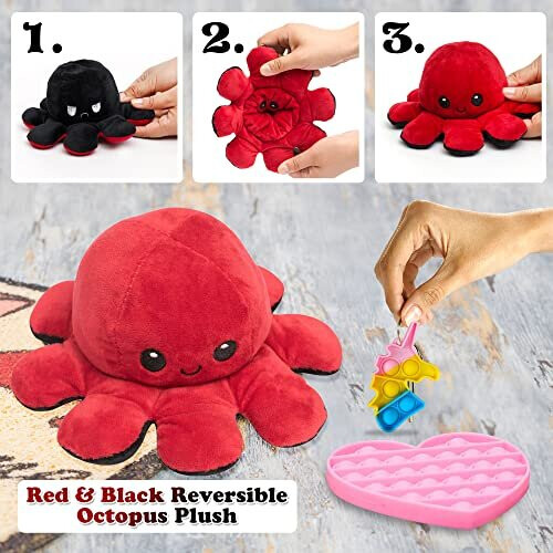 WHITESTAR Reversible Octopus Plush Toy - Double-Sided Flip Mood Happy ...