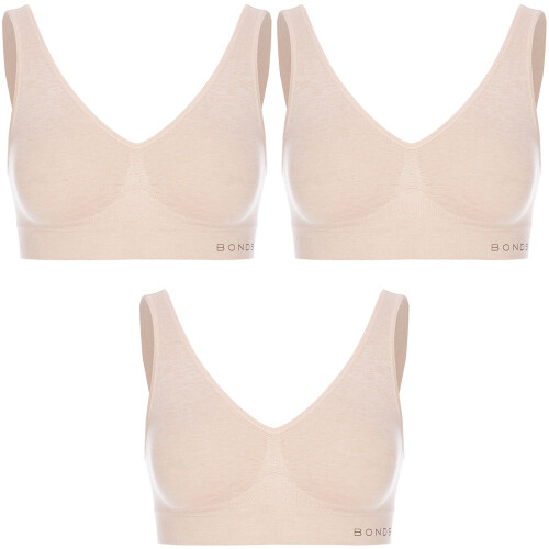 (2XL) 3 Pack Bonds Womens Seamless Wireless Wire Free Beige Comfy Crop ...