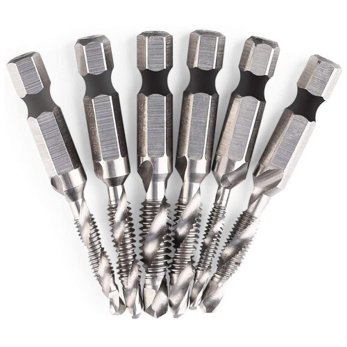 6Pcs Drill Tap Set Hex SAE Combination Drill and Tap Bit Set HSS 4341 ...