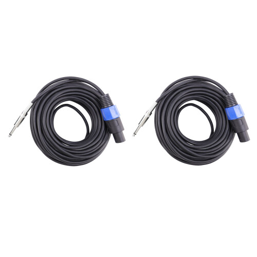 2 Pack 50 Ft Speakon to 1/4 Inch Male Speaker Cables 12 Gauge AWG Wire ...