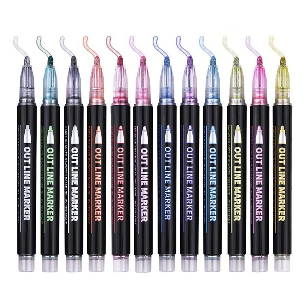 Double Line Outline 12 Colors Outline Metallic Markers Glitter Outline ...
