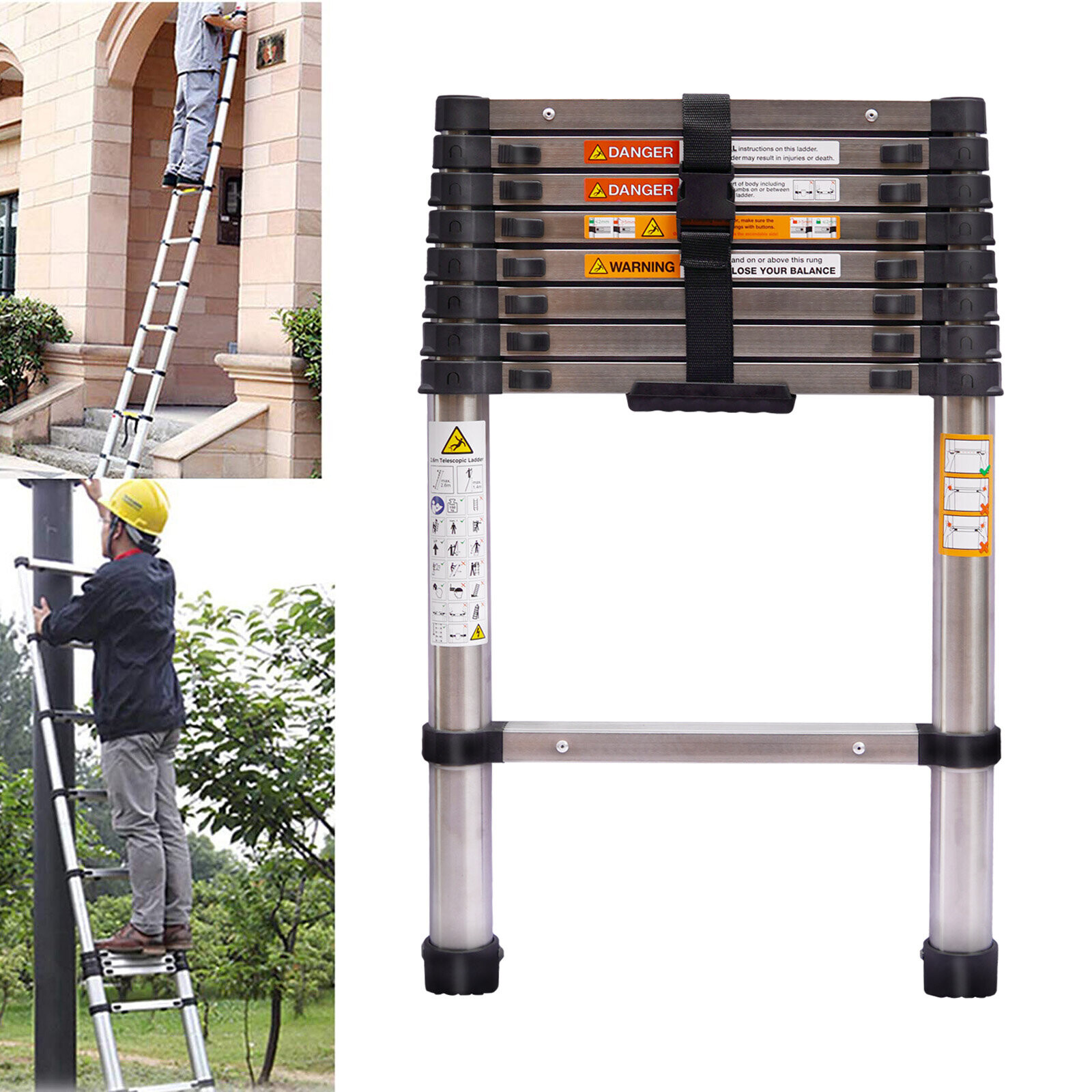 Steel Telescoping Ladder 8.5 FT Collapsible Telescopic Ladder with Lock ...