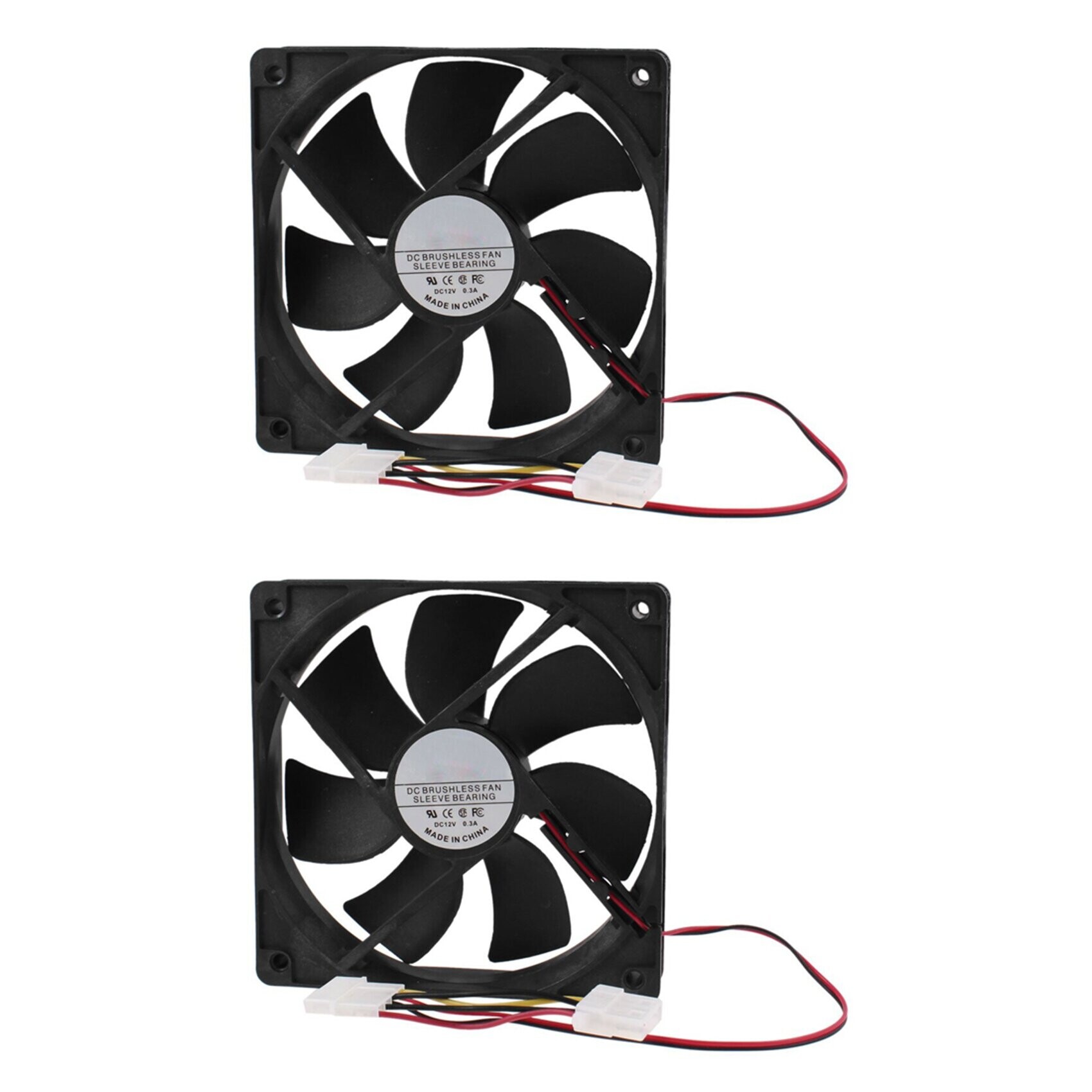 2X PC Brushless DC Cooling Fan 4 Pin Connector 7 Blades 12V 12cm 120mm ...