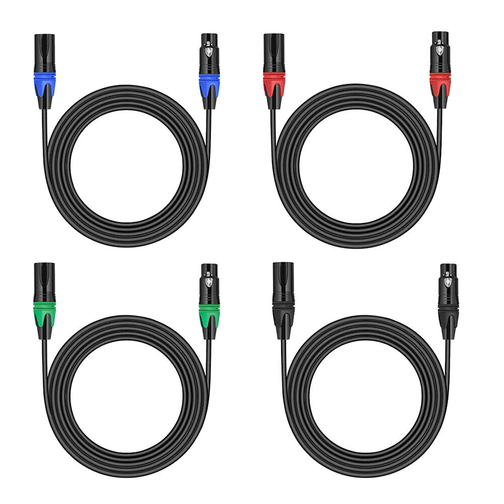 4 Pack 10FT XLR Microphone Cable,3 Pin Mic Cables XLR Male to Female ...