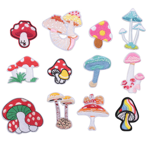 12Pcs Mushroom Patches Iron on for Clothing Pants Shoes Curtain, DIY Mushroom Embroidery Patch ...
