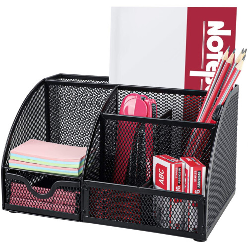 Desk Organiser, Mesh Metal Office Organiser with Drawer and Pen Holder ...