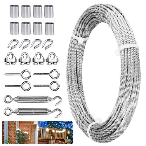 15M Garden Wire Rope Fence Wire Kit Stainless Steel Cable Railing Kit ...