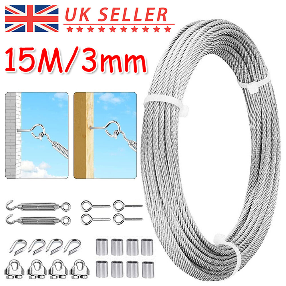 Garden Wire 30M/3mm Stainless Steel Wire Rope Kit Turnbuckle Tensioner on OnBuy