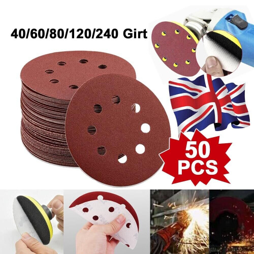 50 -125mm - 5" Sanding Discs 40 60 80 120 240 Grit Orbital Sander Pads ...