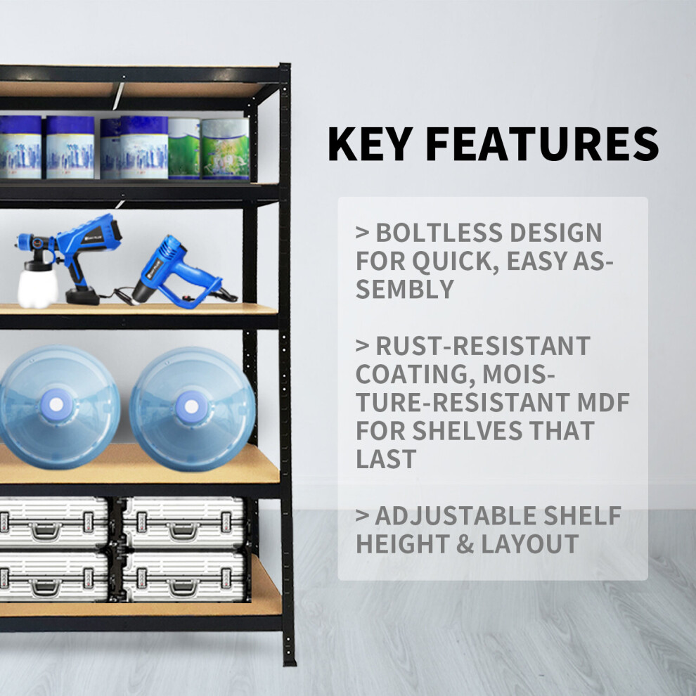 (180x90x40cm,Galvanized) Shelving Unit for Garage Shed Storage, 5 Tier ...