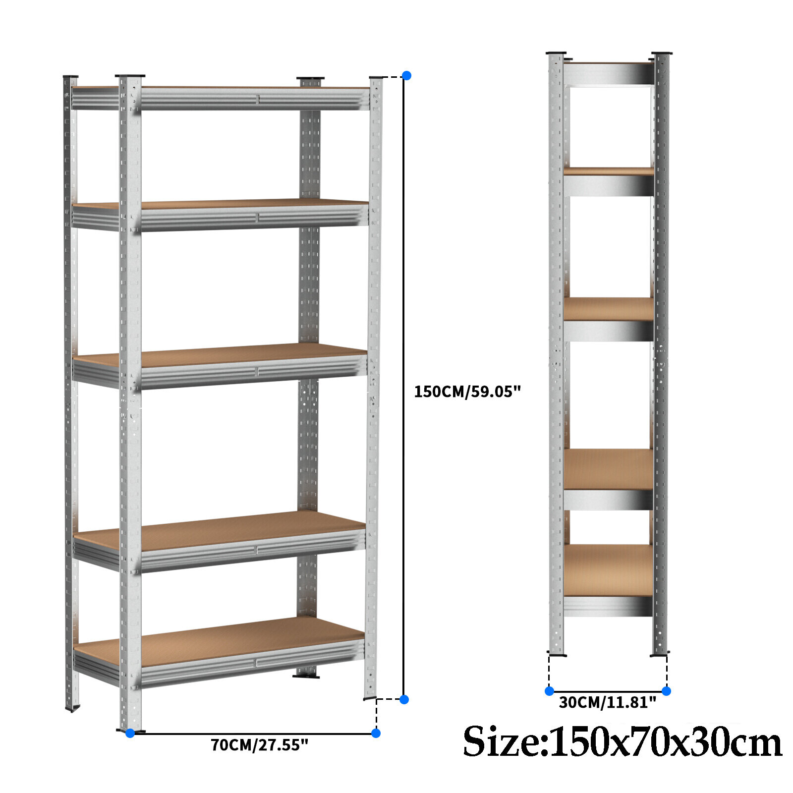 (180x90x40cm,Galvanized) Shelving Unit for Garage Shed Storage, 5 Tier ...