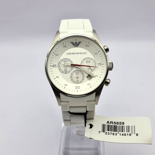 NEW EMPORIO ARMANI TAZIO AR5859 WHITE DIAL SILICONE RUBBER MENS WATCH ...