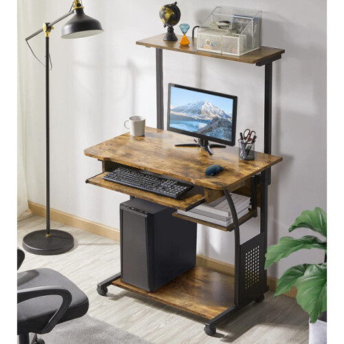 Compact Computer Desk Rustic Metal Workstation Small Industrial Home ...