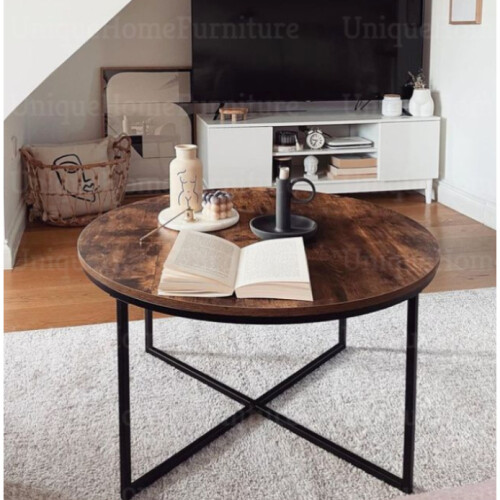 Industrial Coffee Table Round Retro Vintage Style Rustic Metal Side ...