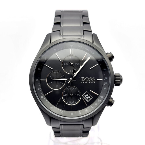 NEW HUGO BOSS GRAND PRIX 1513676 STAINLESS STEEL ALL BLACK MEN'S WATCH ...